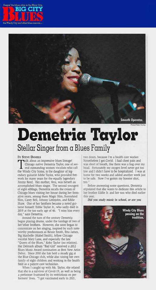 DEMETRIA TAYLOR recording artist will receive the coveted KOKO TAYLOR ...